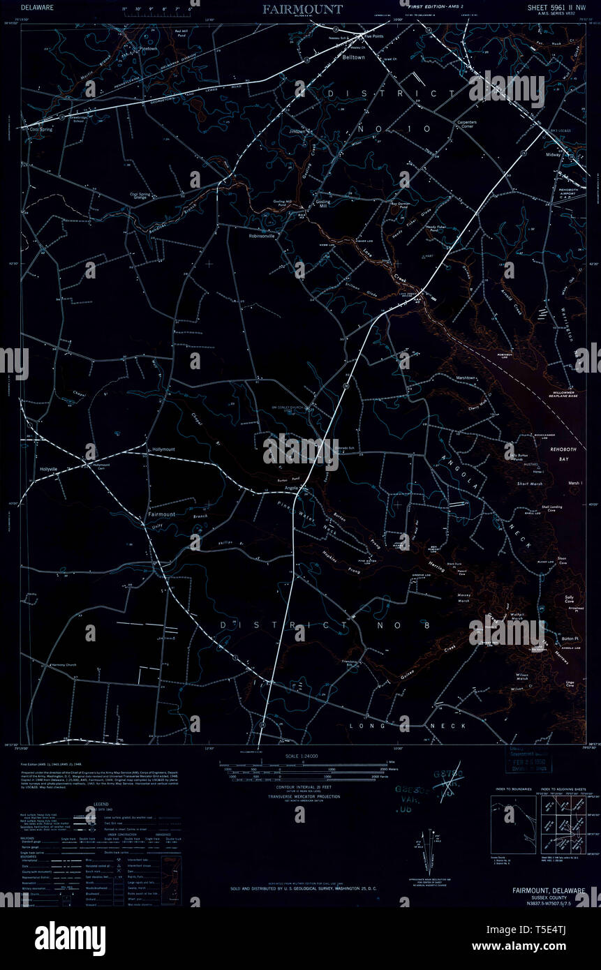 USGS TOPO Map Deleware DE Fairmount 8030480 1948 24000 Inverted ...