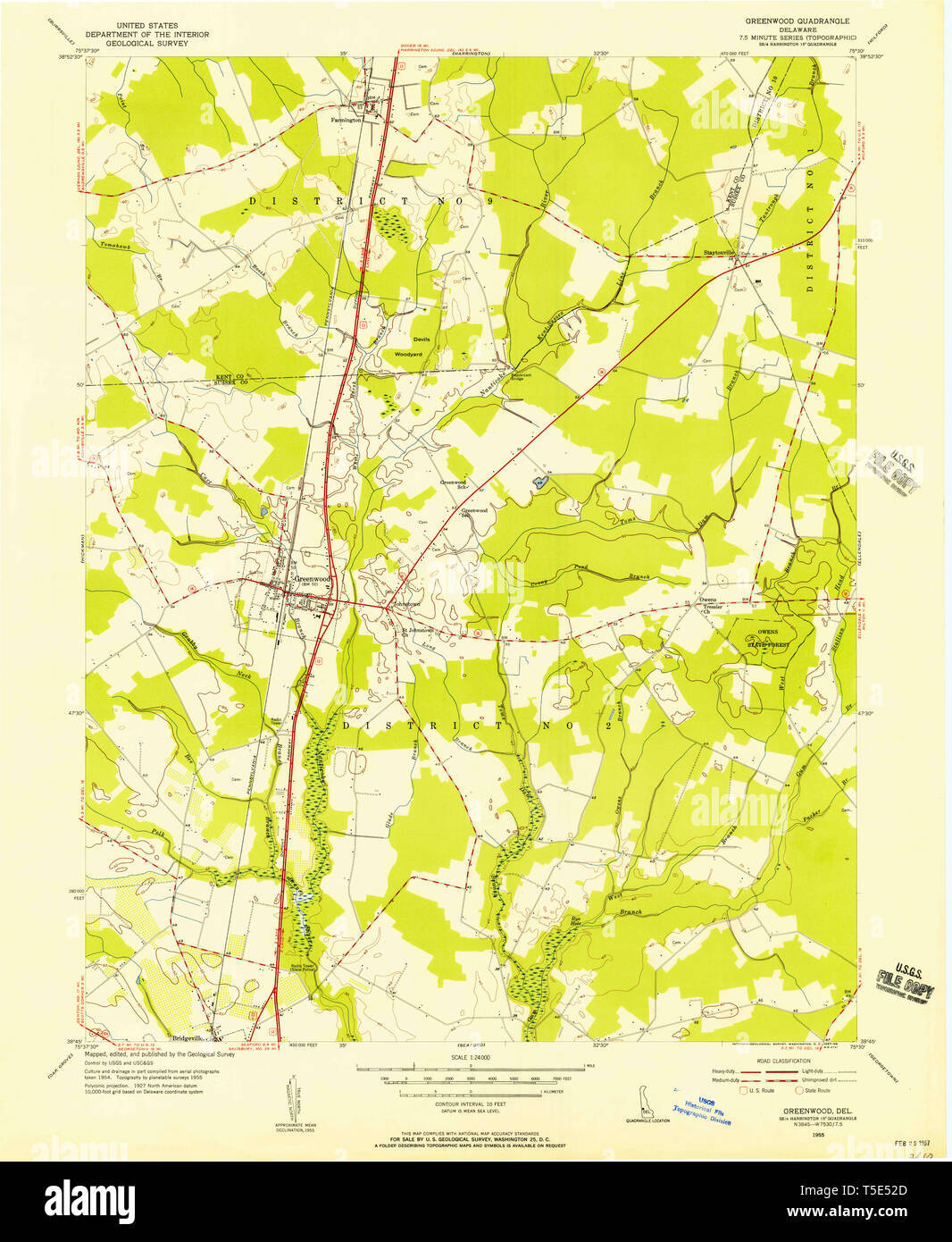 USGS TOPO Map Deleware DE Greenwood 255555 1955 24000 Restoration Stock ...