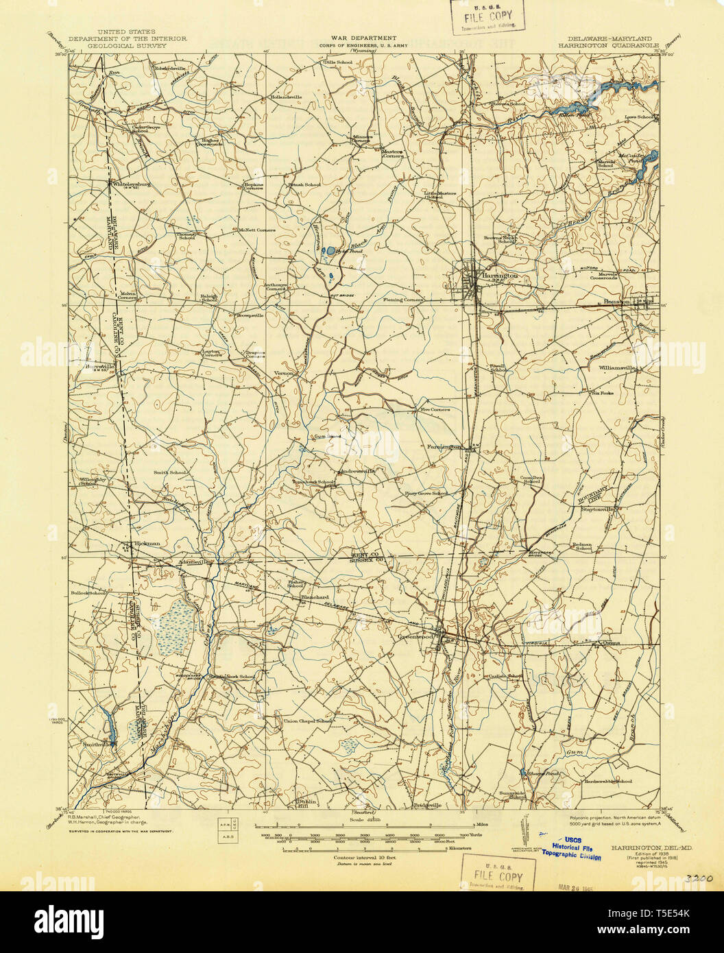 USGS TOPO Map Deleware DE Harrington 255761 1918 62500 Restoration ...