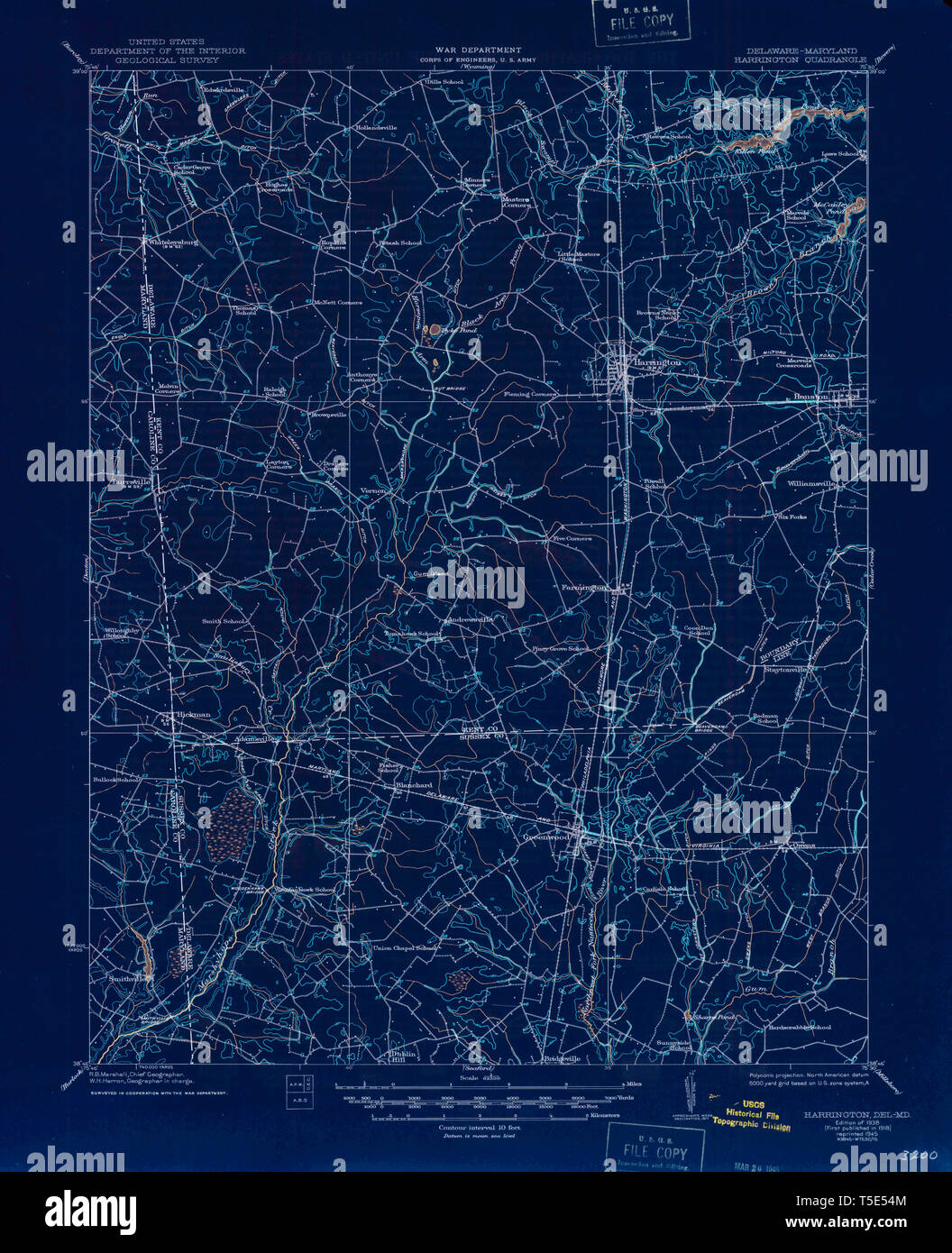 USGS TOPO Map Deleware DE Harrington 255761 1918 62500 Inverted ...