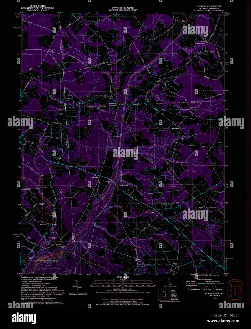 USGS TOPO Map Deleware DE Hickman 255570 1993 24000 Inverted ...