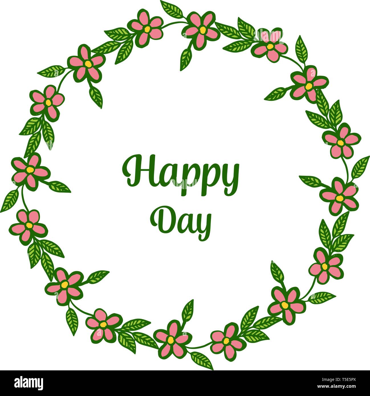 Vector illustration design of card happy day with round leaf wreath ...