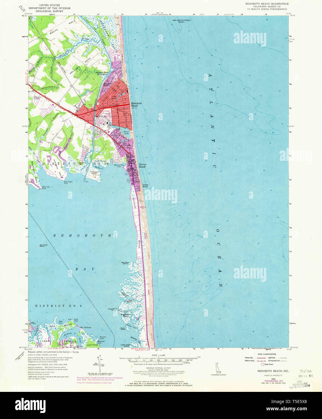 USGS TOPO Map Deleware DE Rehoboth Beach 255632 1954 24000 Restoration ...