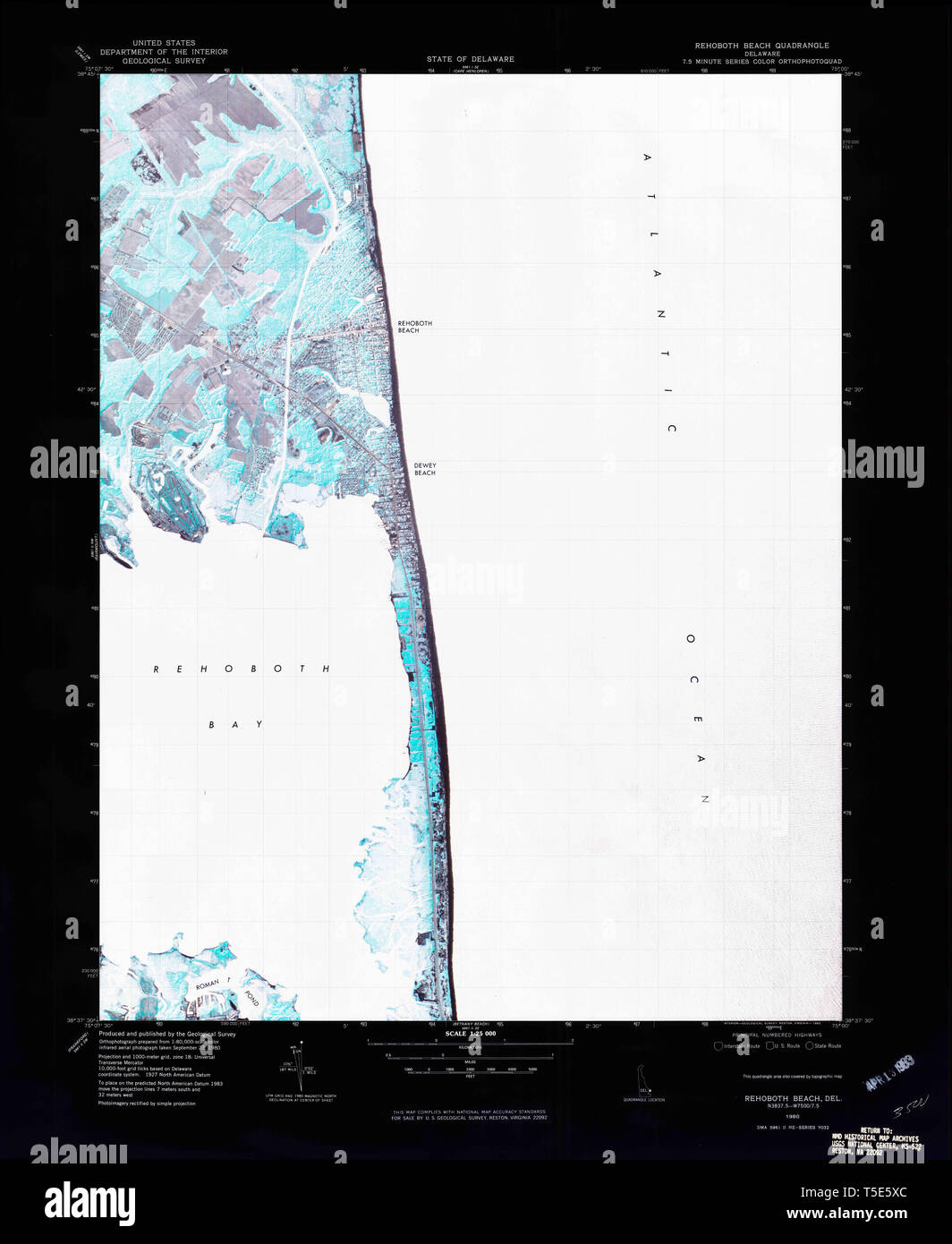 USGS TOPO Map Deleware DE Rehoboth Beach 255634 1980 25000 Inverted ...