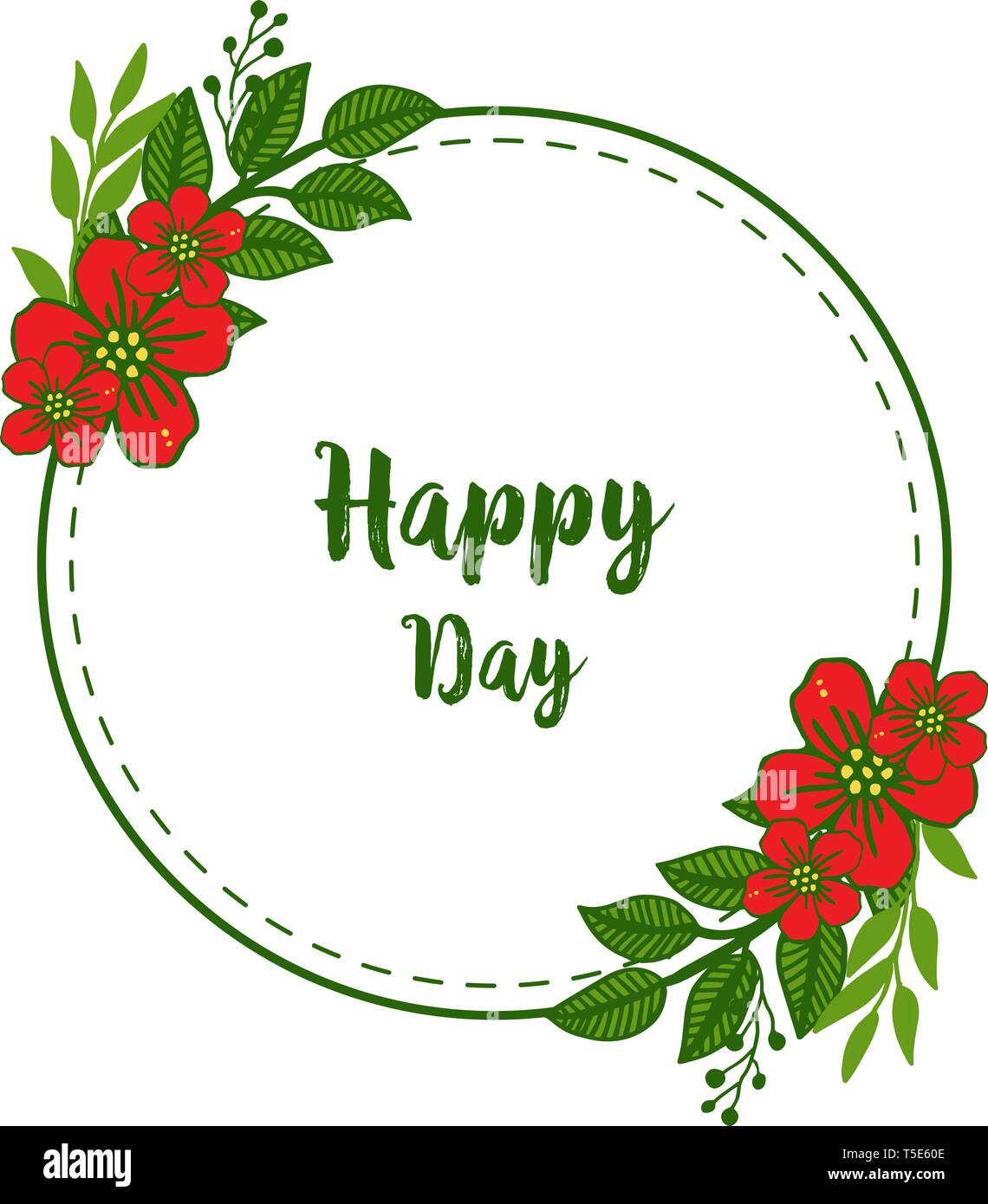 Vector illustration template happy day for style red flower frame hand ...