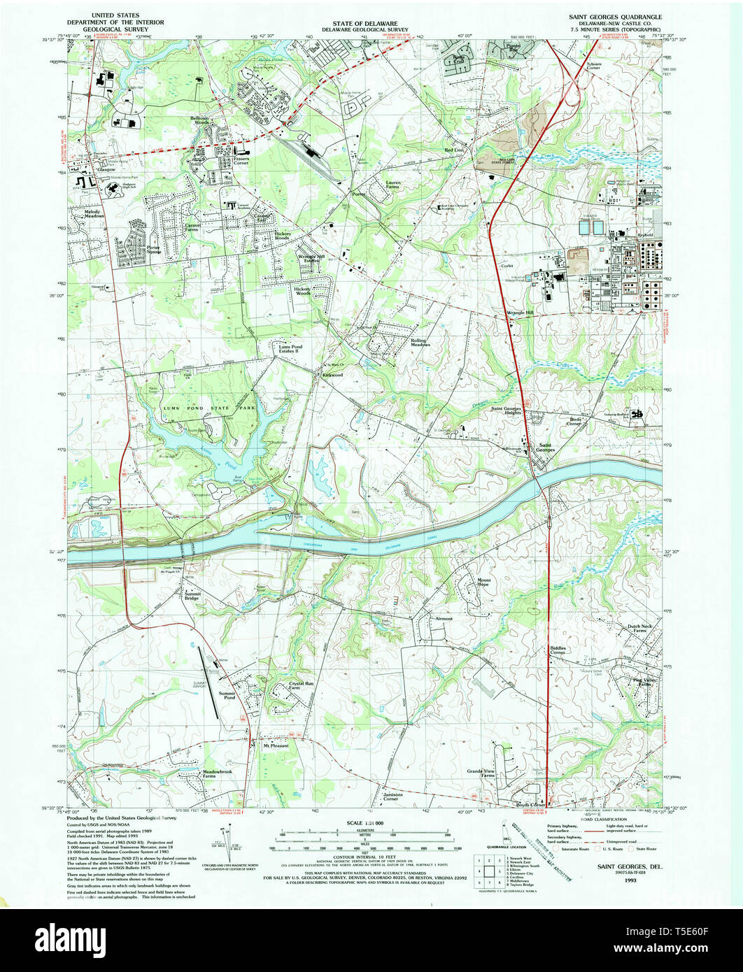 USGS TOPO Map Deleware DE Saint Georges 255644 1993 24000 Restoration ...