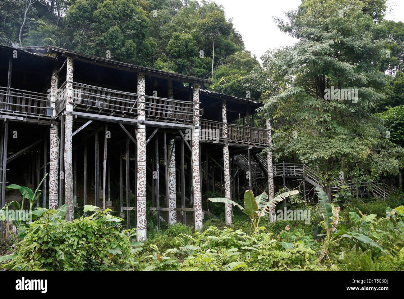 Replica traditional wood and thatch house of Orang Ulu tribe, Sarawak ...