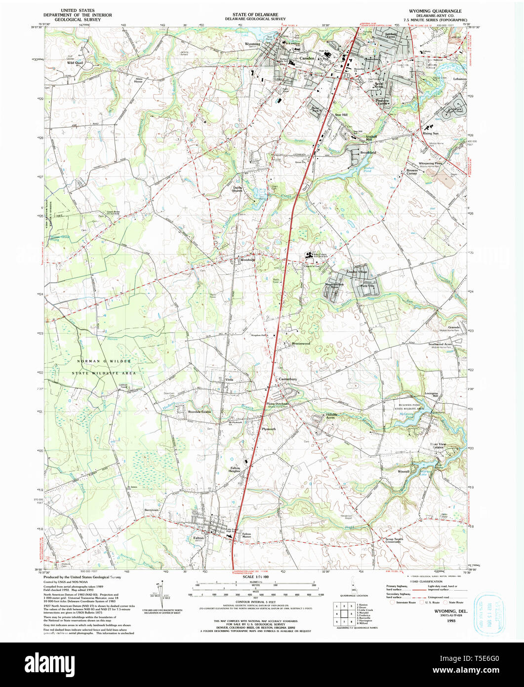 USGS TOPO Map Deleware DE Wyoming 255705 1993 24000 Restoration Stock ...