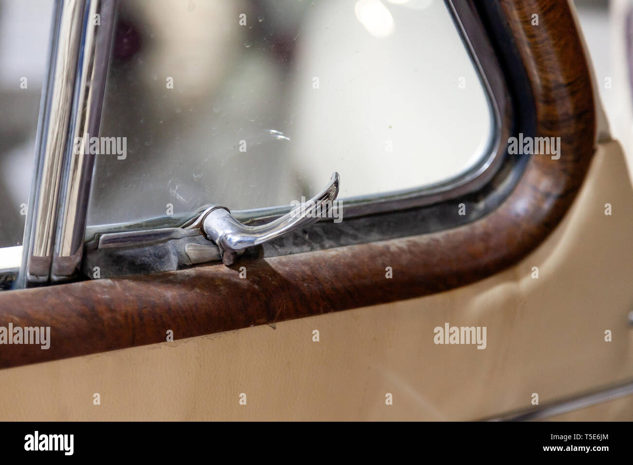 View on opened front door with chrome handle for opening the corner ...