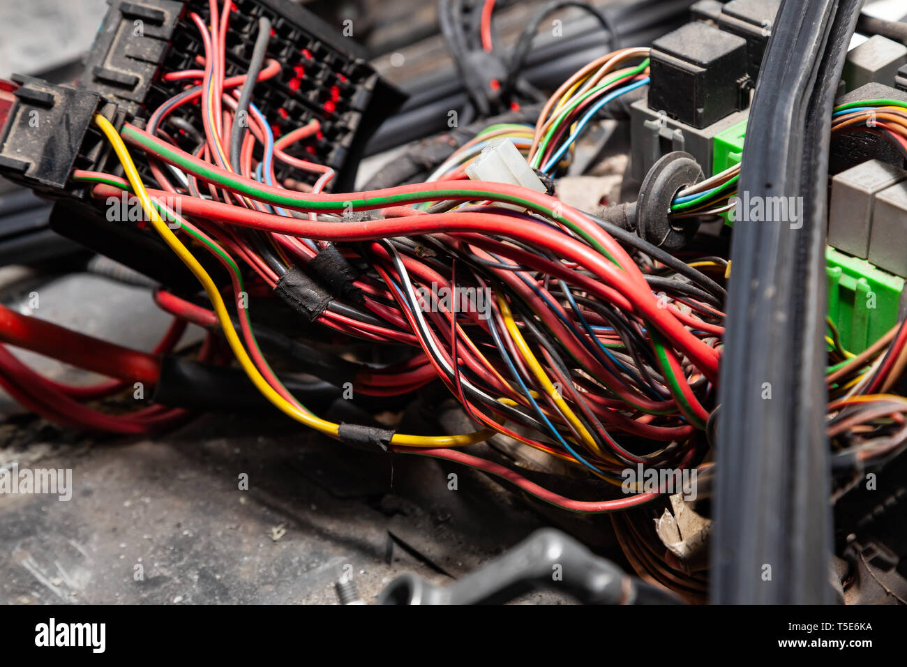 Large wide cable with multicolored red and green wires and connectors ...