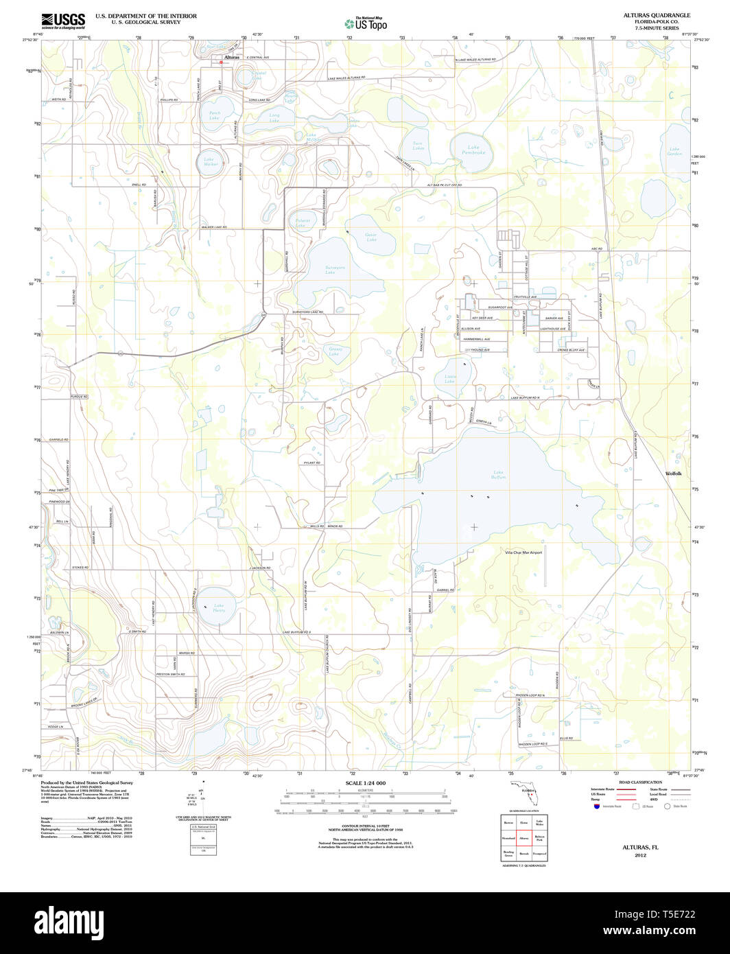 USGS TOPO Map Florida FL Alturas 20120725 TM Restoration Stock Photo ...