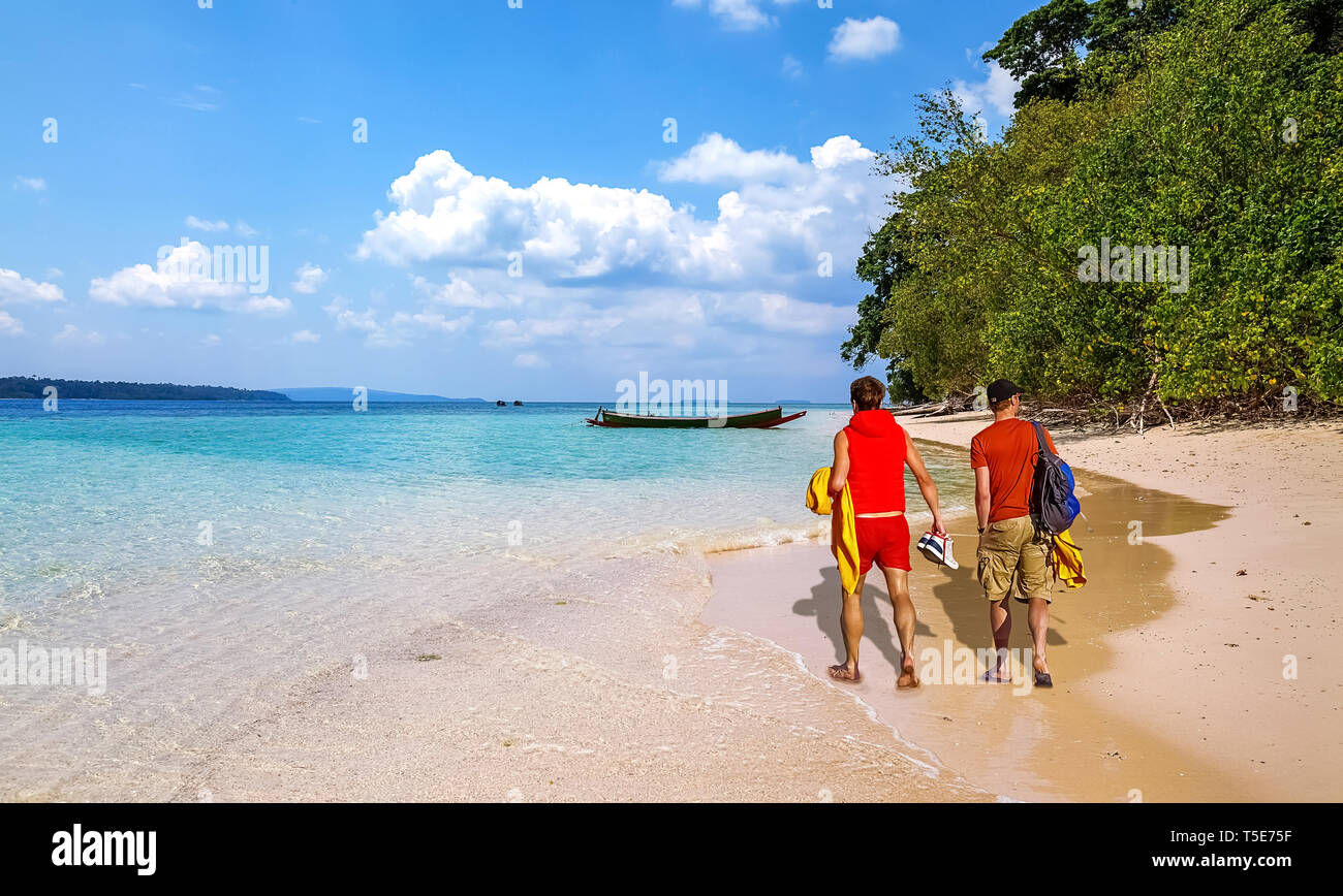 North Bay island sea beach at Andaman with view of tourists walking ...
