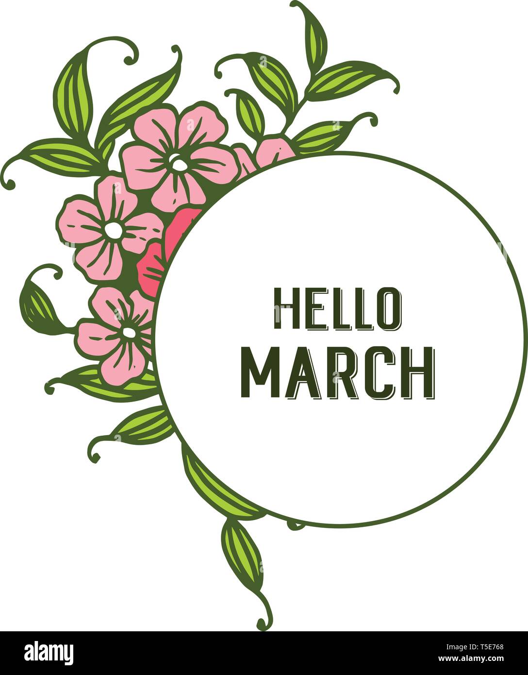 Vector illustration various lettering hello march with wreath frame ...