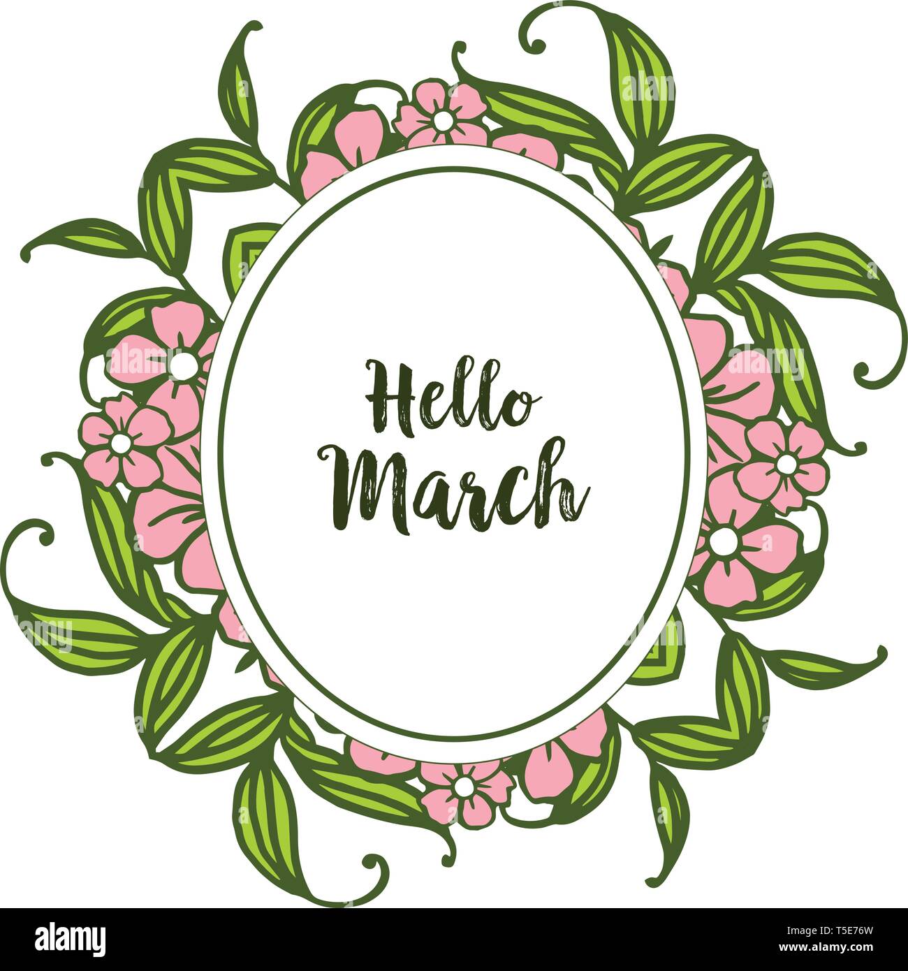 Vector illustration various lettering hello march with wreath frame ...