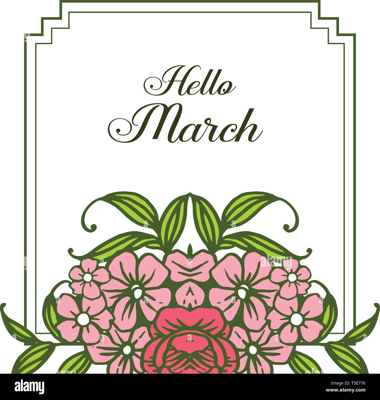 Vector illustration various lettering hello march with wreath frame ...