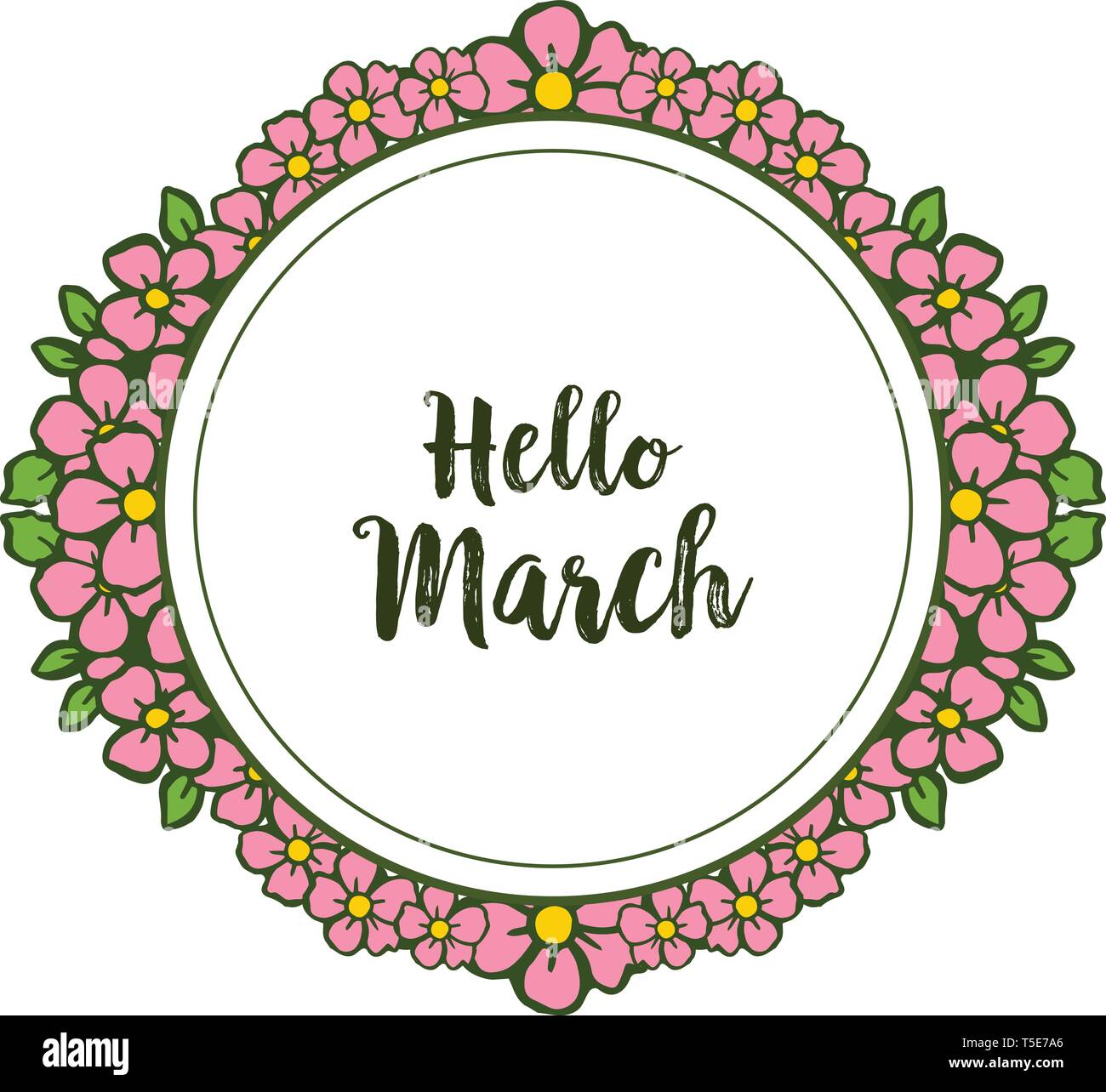 Vector illustration blossom flower frame with various writing hello ...