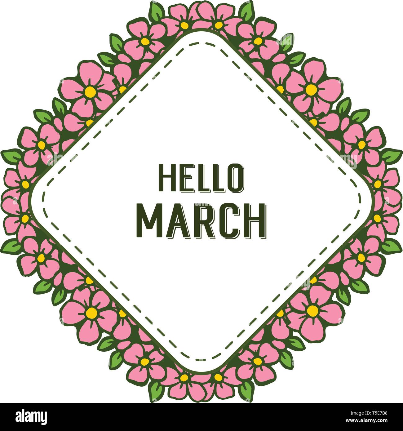 Vector illustration pink flower frame for banner walpaper hello march ...