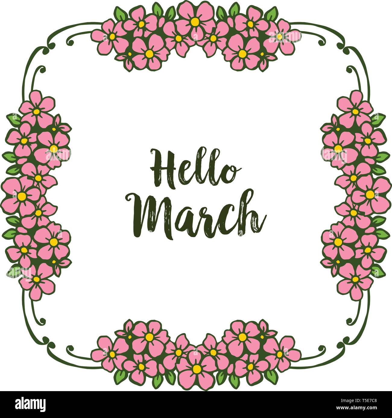 Vector illustration pink flower frame for banner walpaper hello march ...
