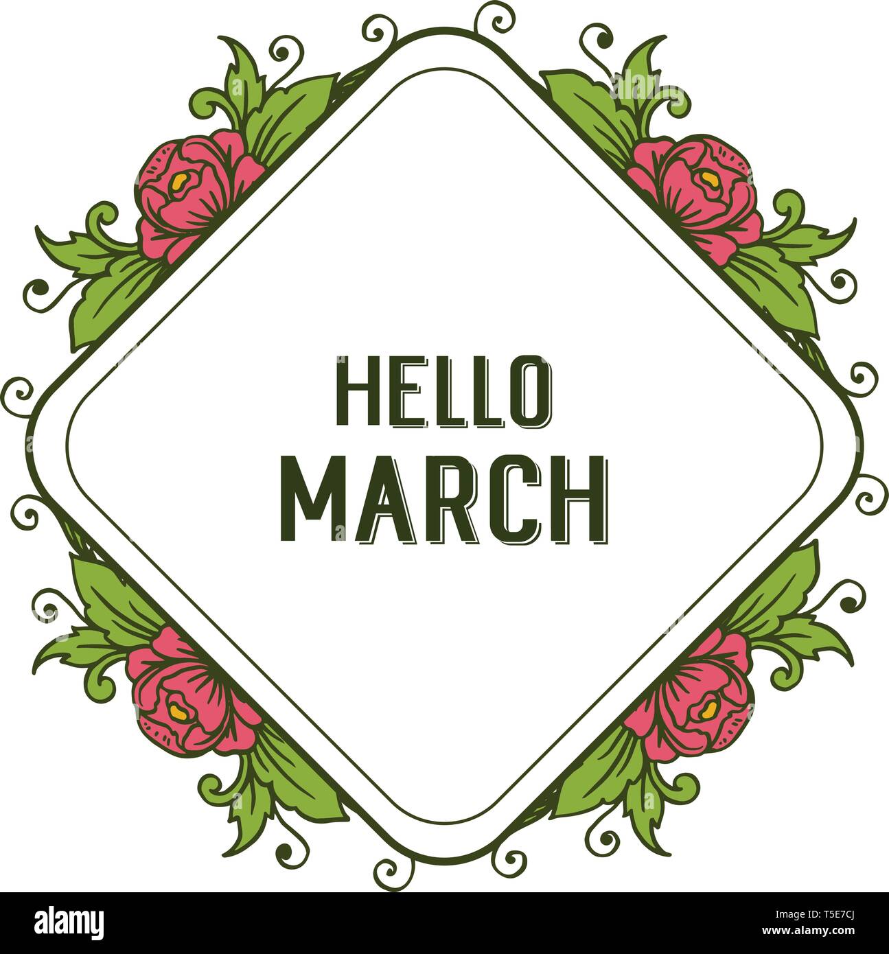 Vector illustration leaf flower frame for decoration hello march hand ...