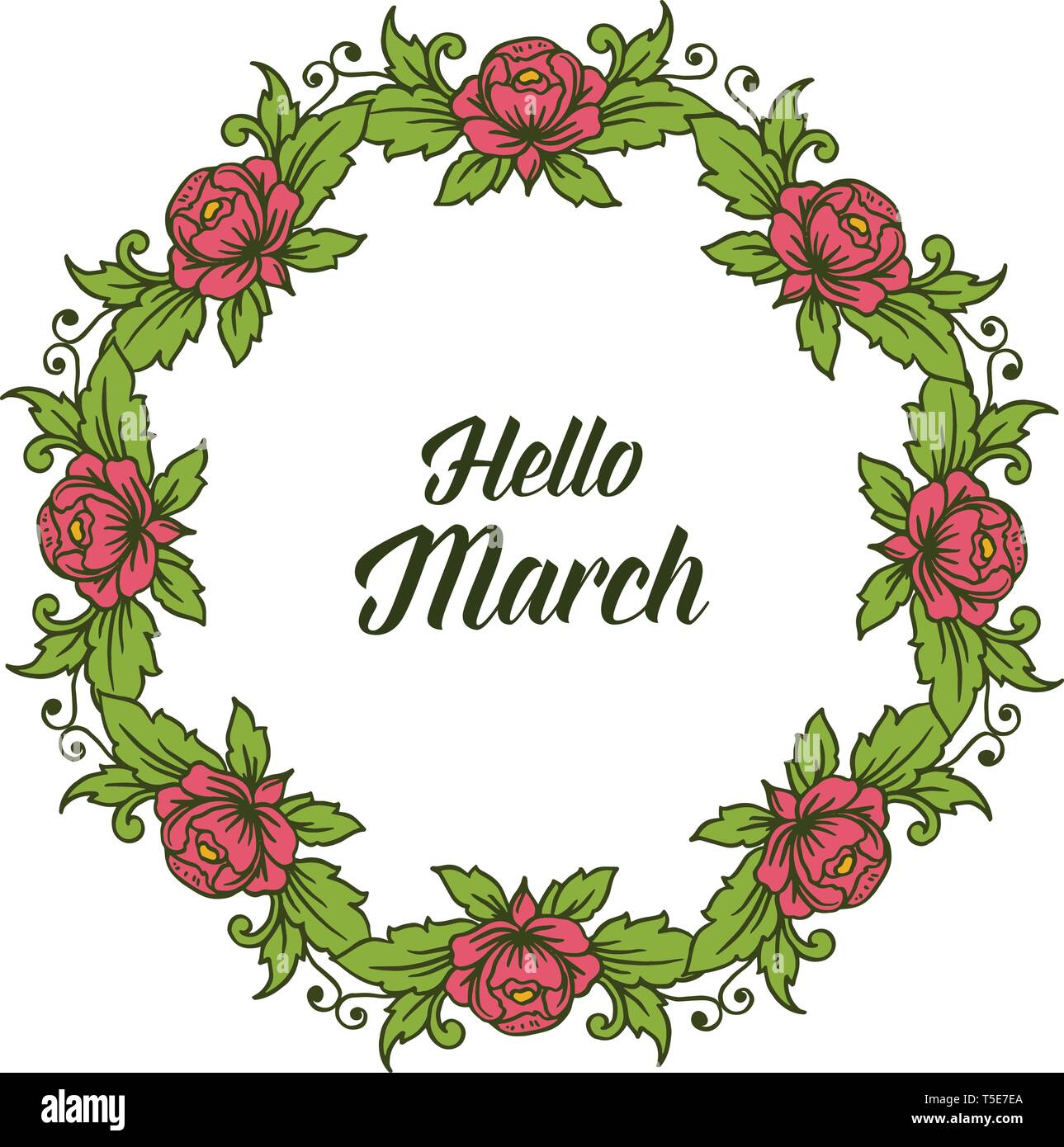 Vector illustration beautiful flower frame for ornate hello march hand ...