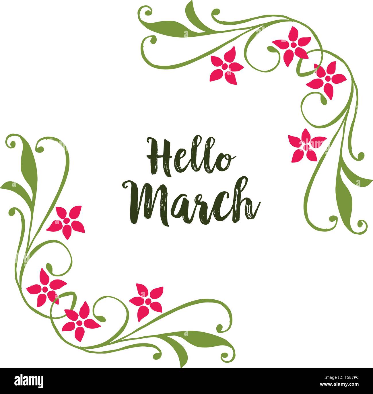 Vector illustration ornate hello march with various flower frame of ...