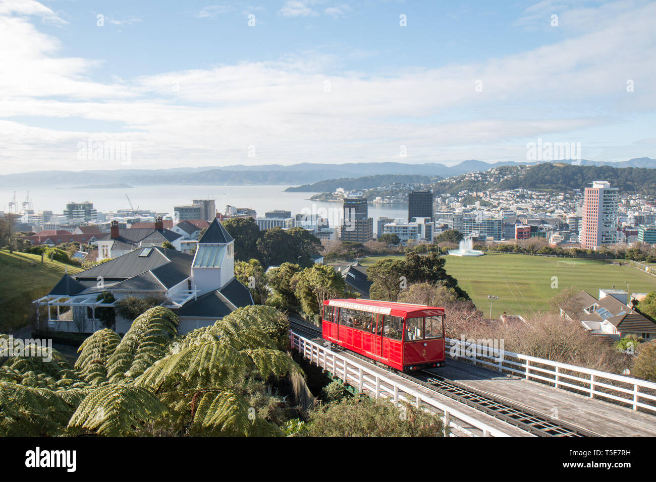 Cable Car with a view over the city, Wellington New Zealand Stock Photo ...