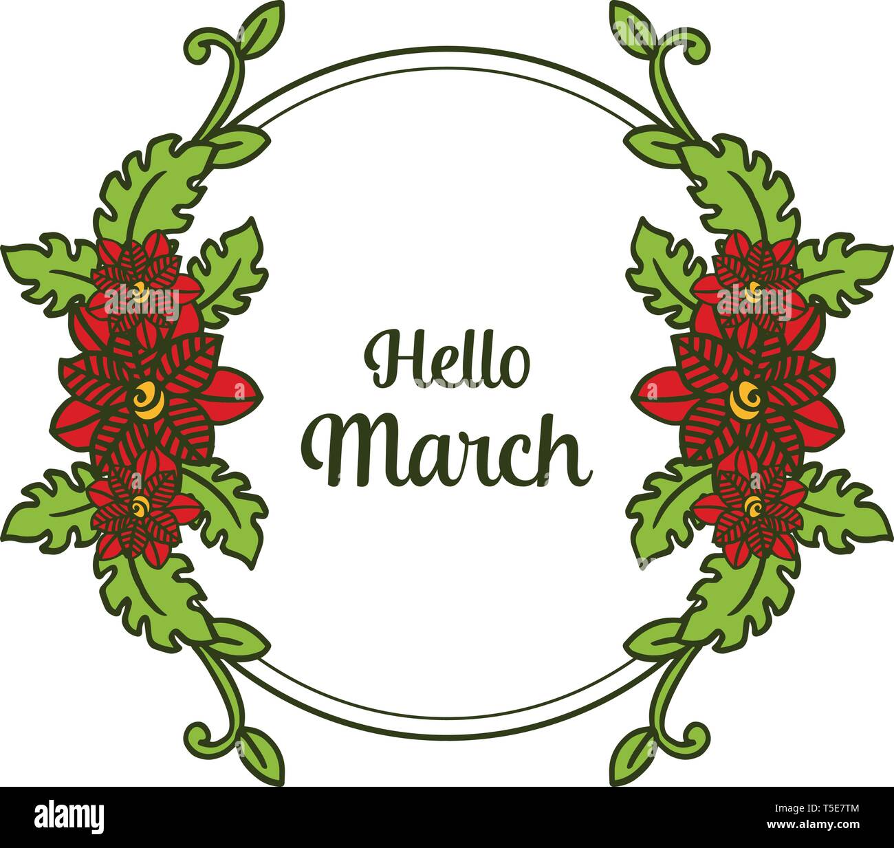 Vector illustration of invitation hello march with ornate of flower ...