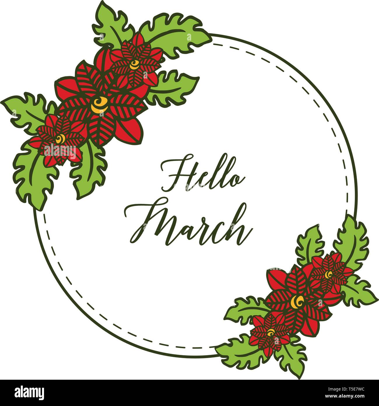 Vector illustration of invitation hello march with ornate of flower ...