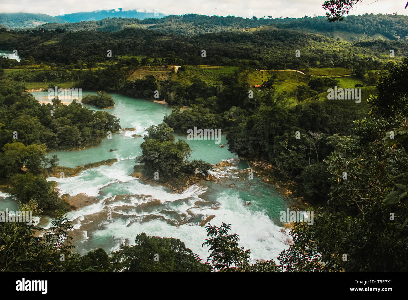 Blue water Falls Chiapas Mexico, The Agua Azul mexican cascades Stock ...