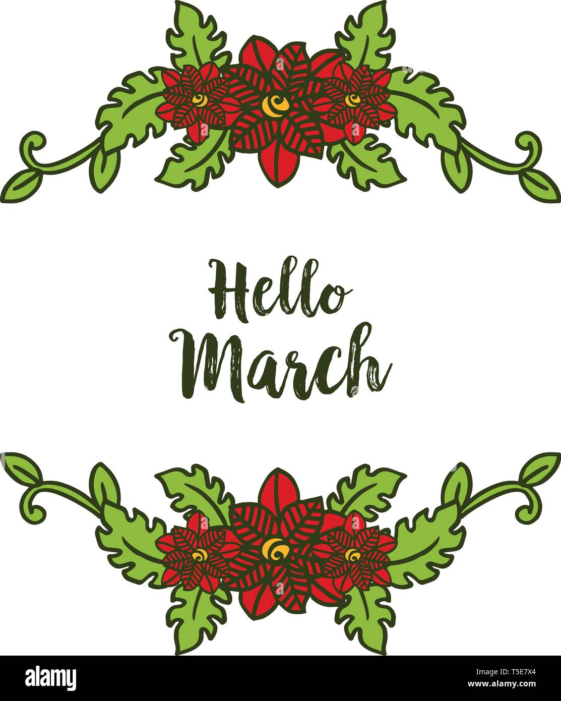 Vector illustration greeting card hello march with ornate of flower ...