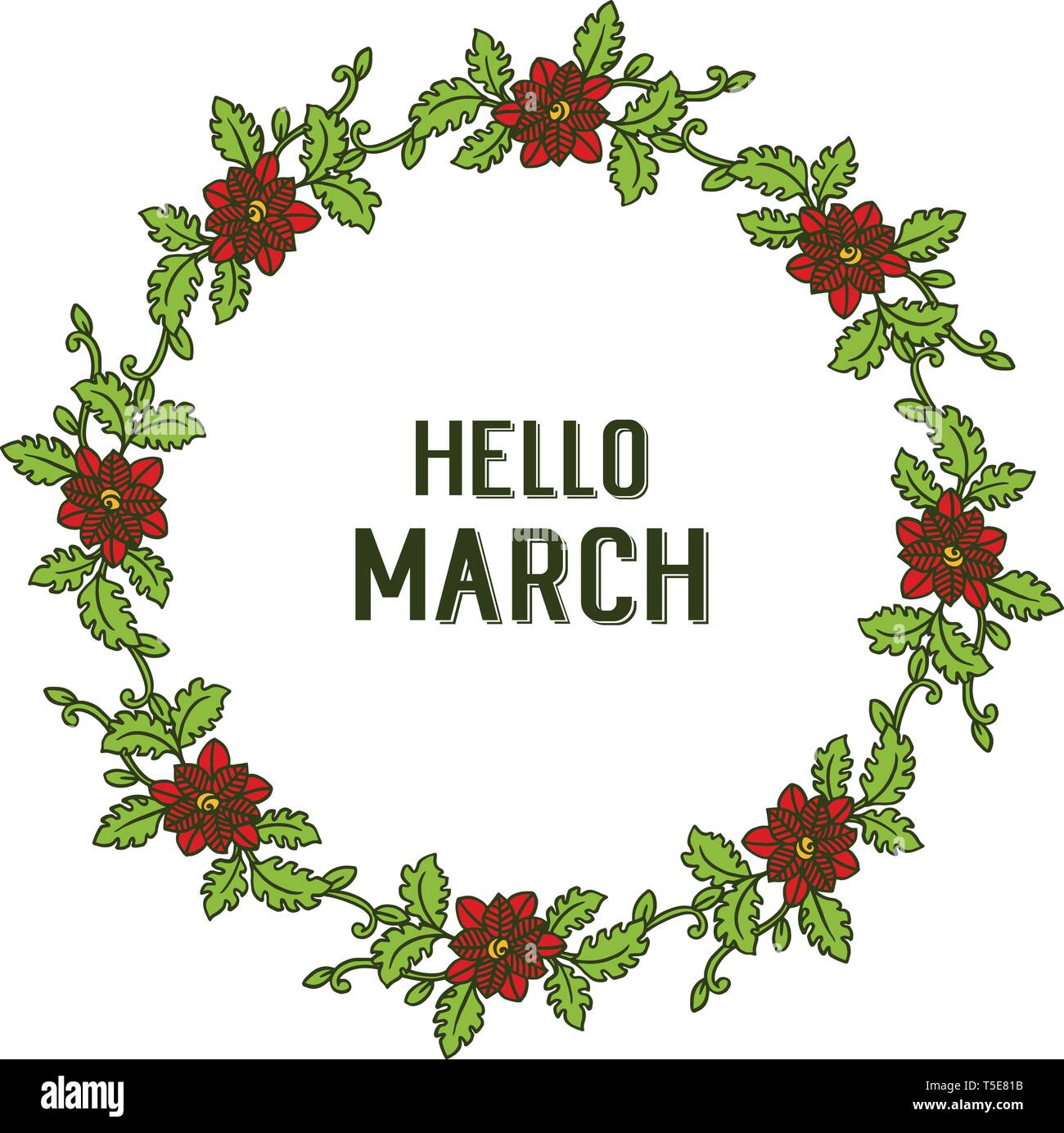 Vector illustration branches flower frame for design hello march hand ...