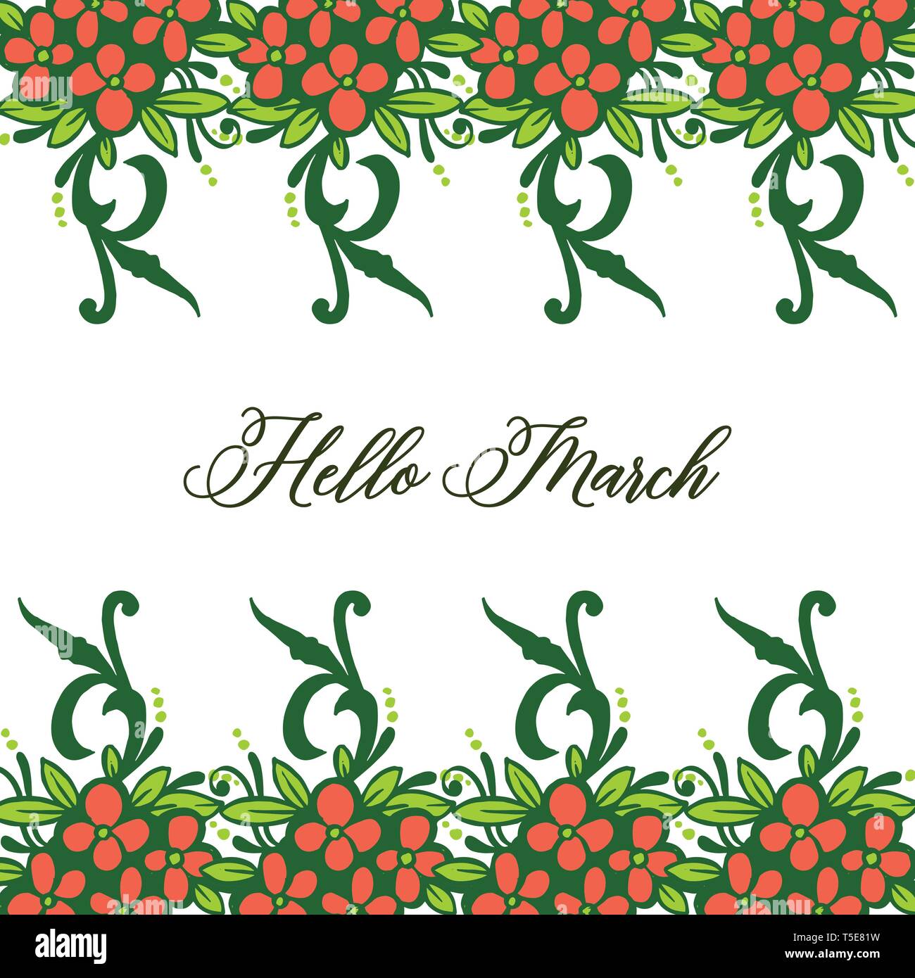 Vector illustration wreath frame for invitation hello march hand drawn ...