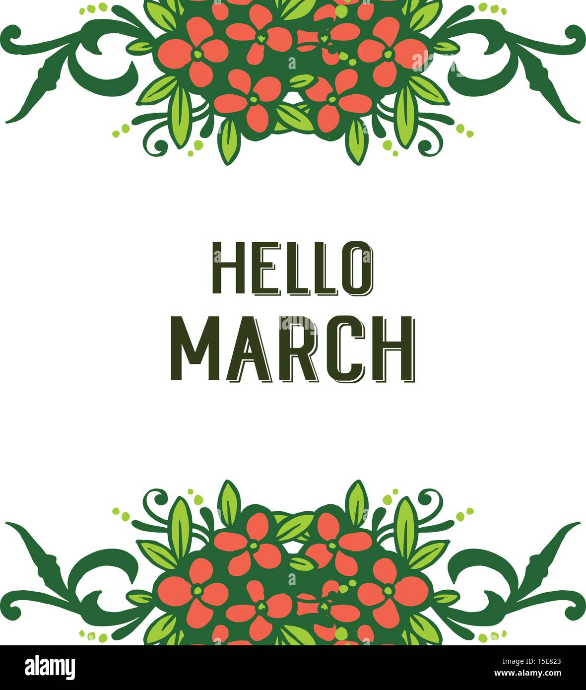 Vector illustration wreath frame for invitation hello march hand drawn ...