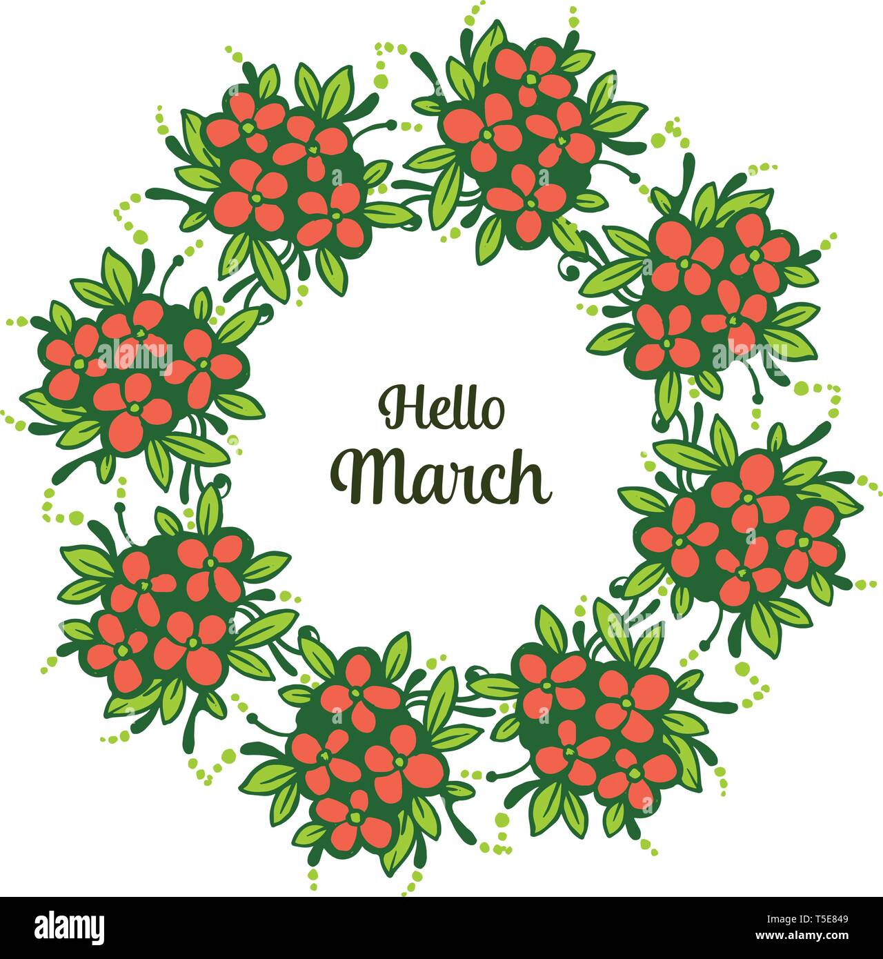 Vector illustration brights flower frame for ornate hello march hand ...