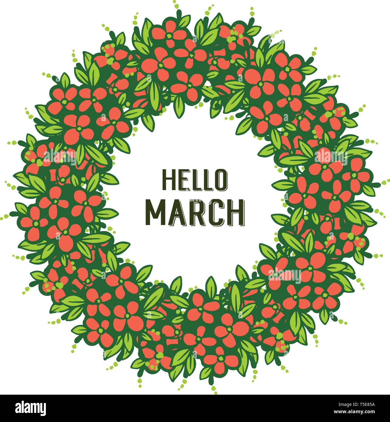 Vector illustration brights flower frame for ornate hello march hand ...