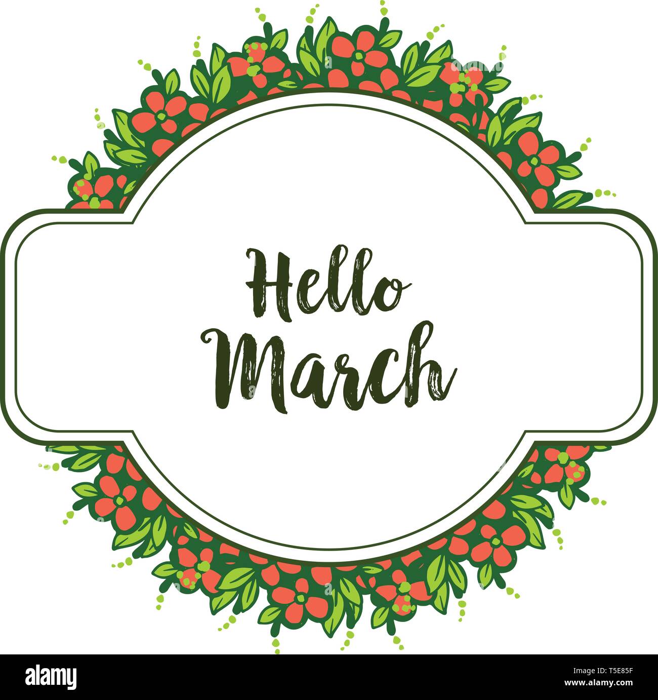 Vector illustration brights flower frame for ornate hello march hand ...