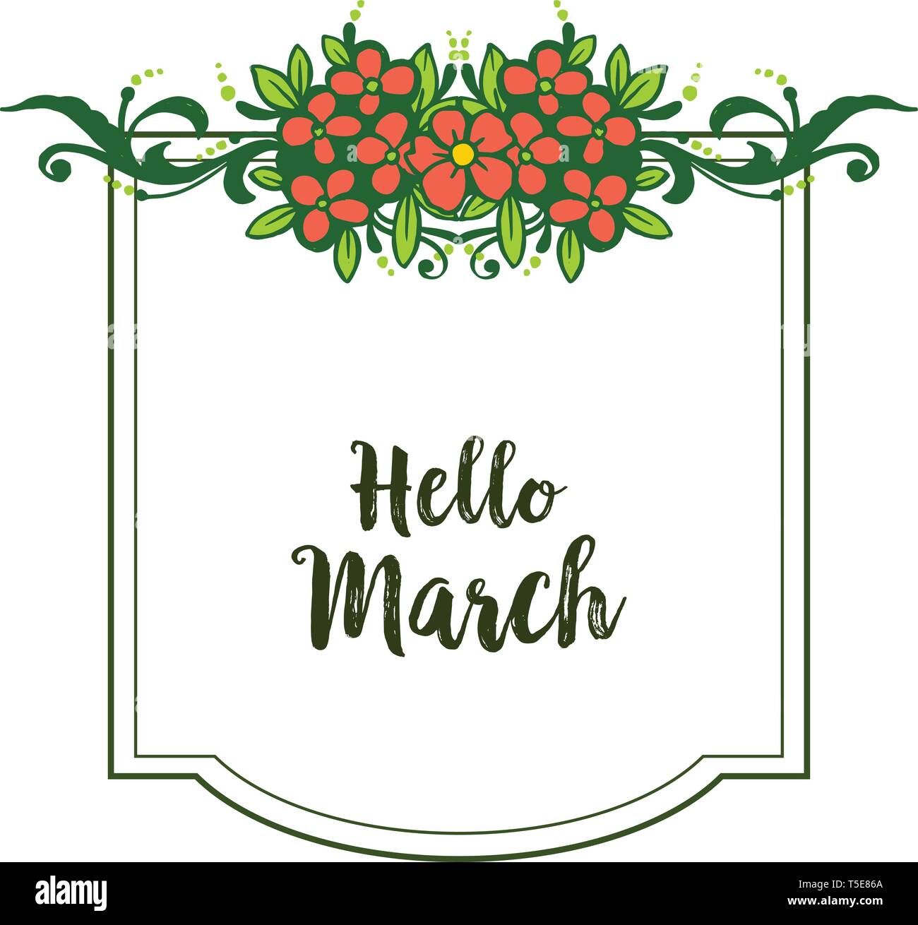 Vector illustration writing hello march with drawing flower frame hand ...