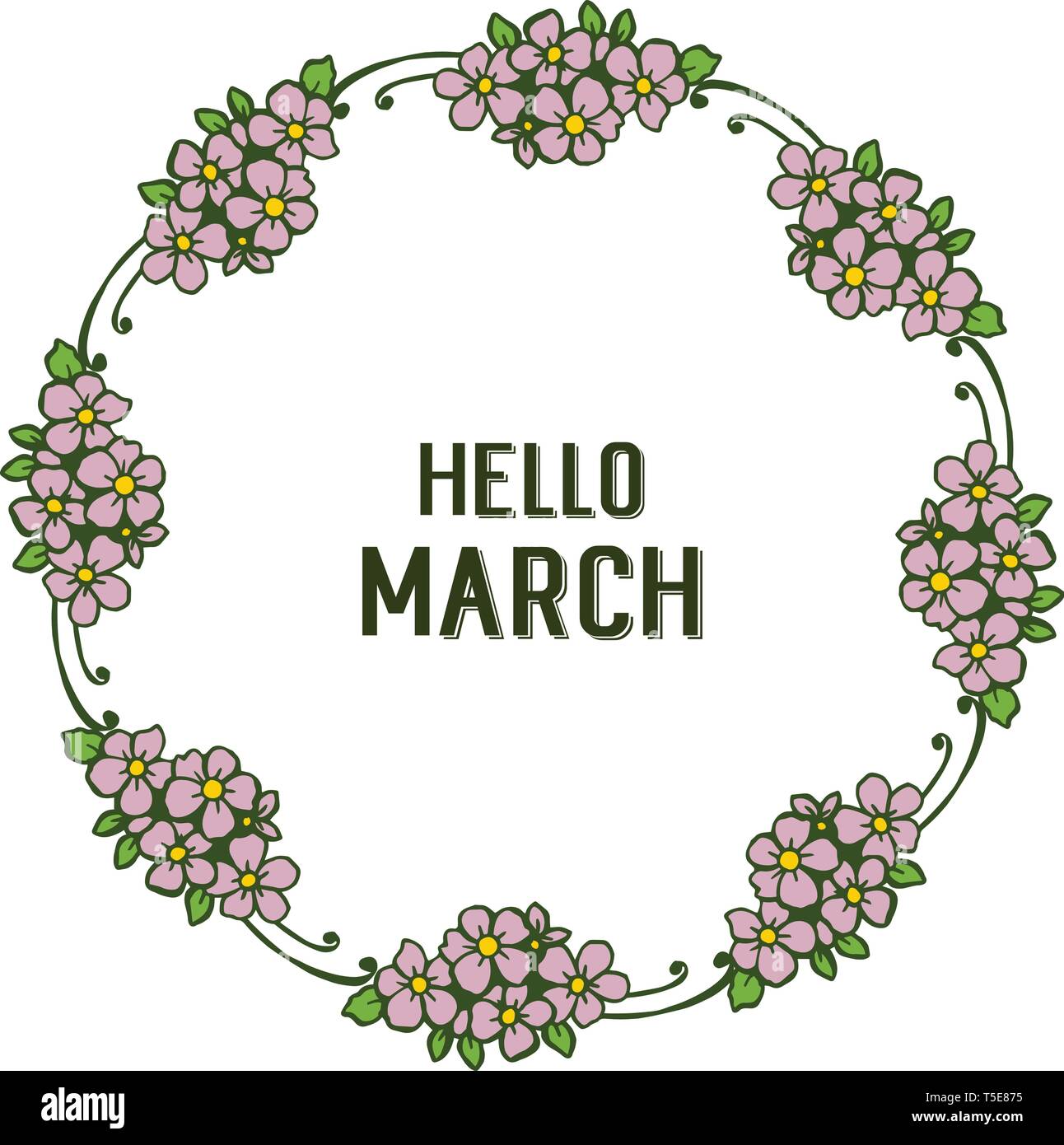 Vector illustration lettering hello march with flower frame design ...