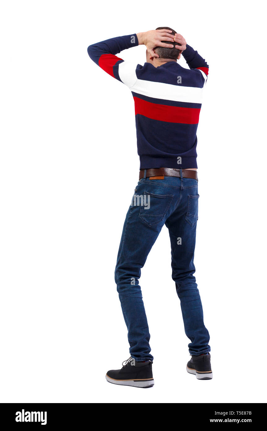 Back view of shocked man. Rear view people collection. backside view of ...