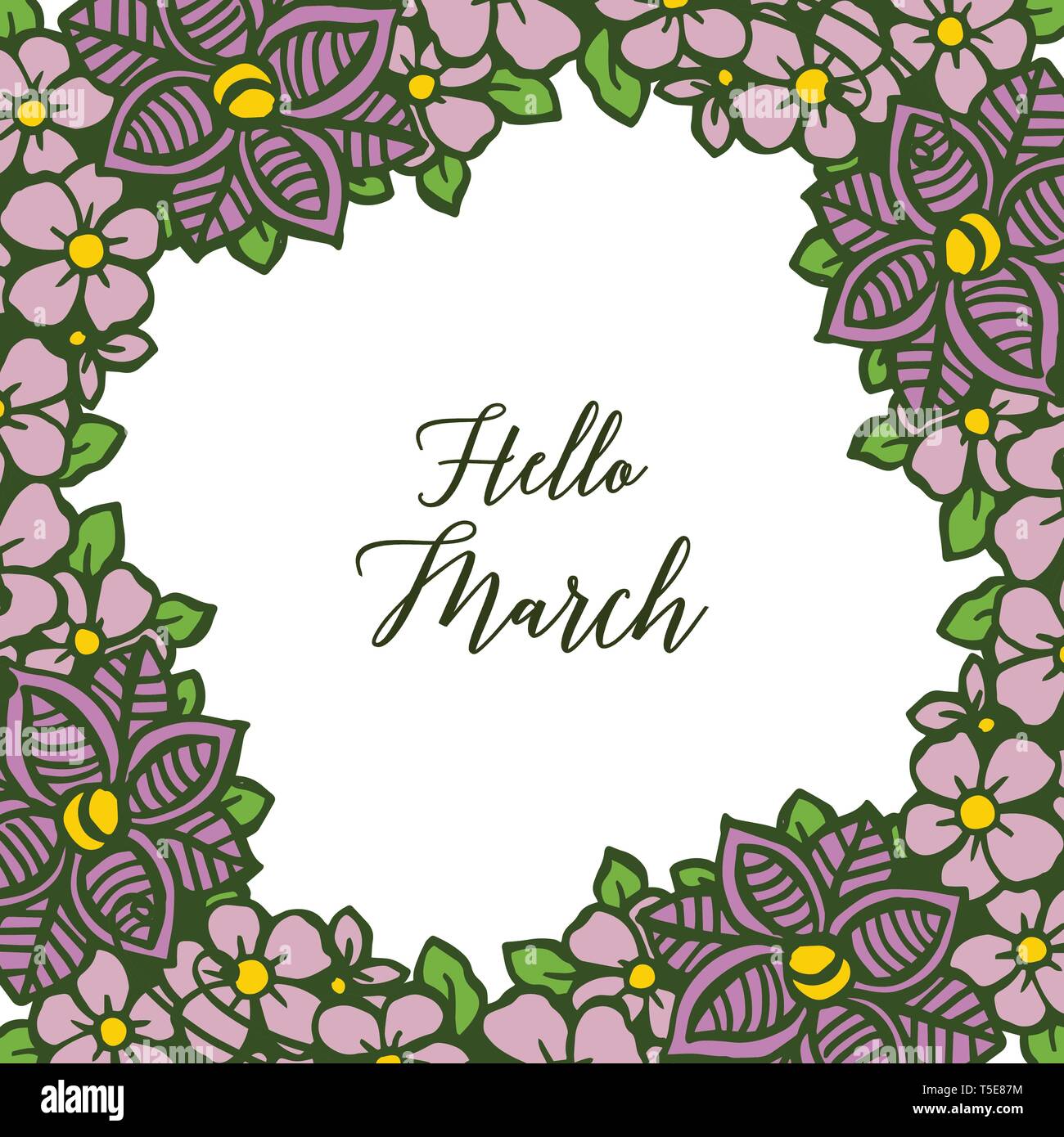 Vector illustration lettering hello march with flower frame design ...