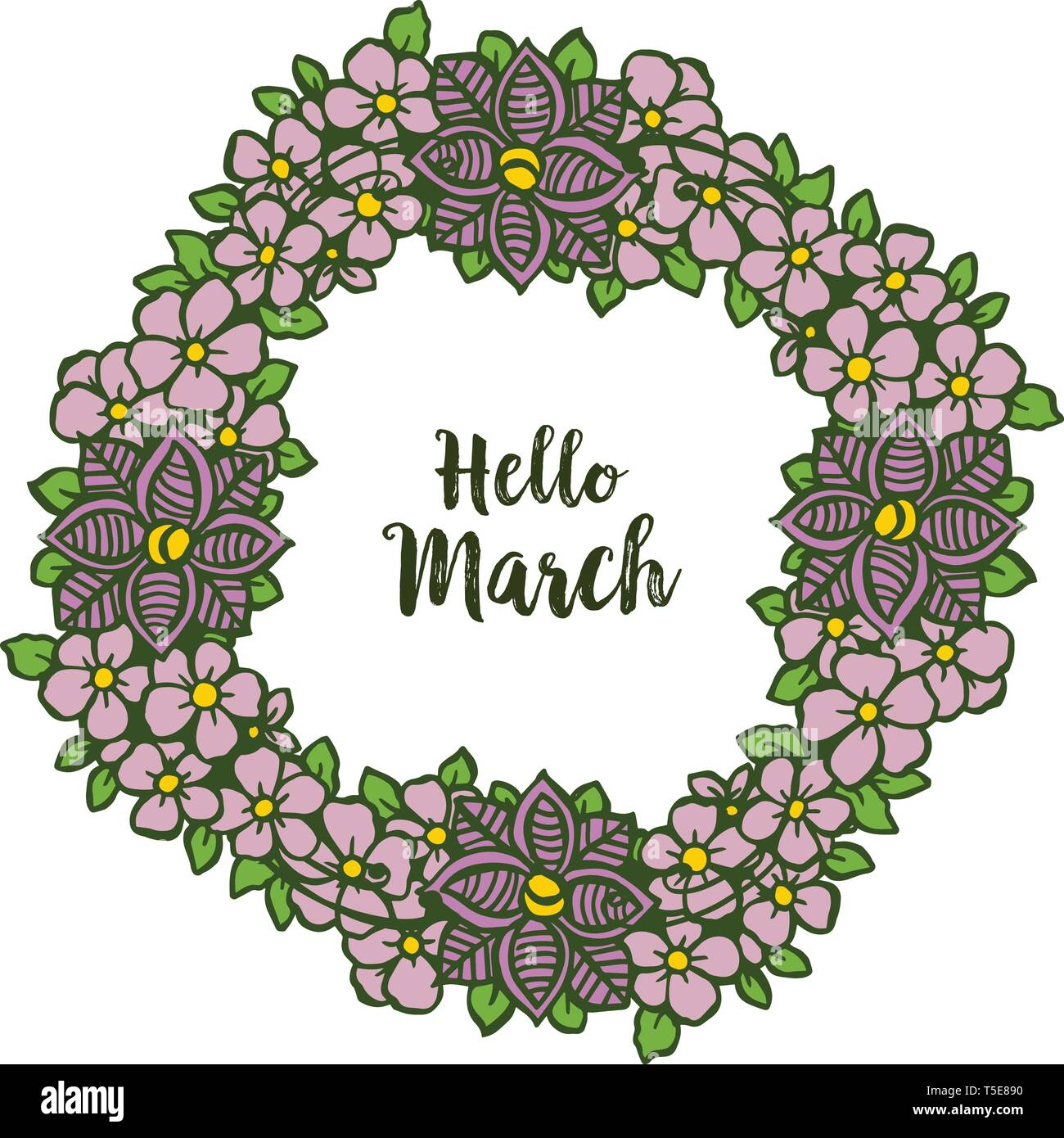 Vector illustration lettering hello march with flower frame design ...