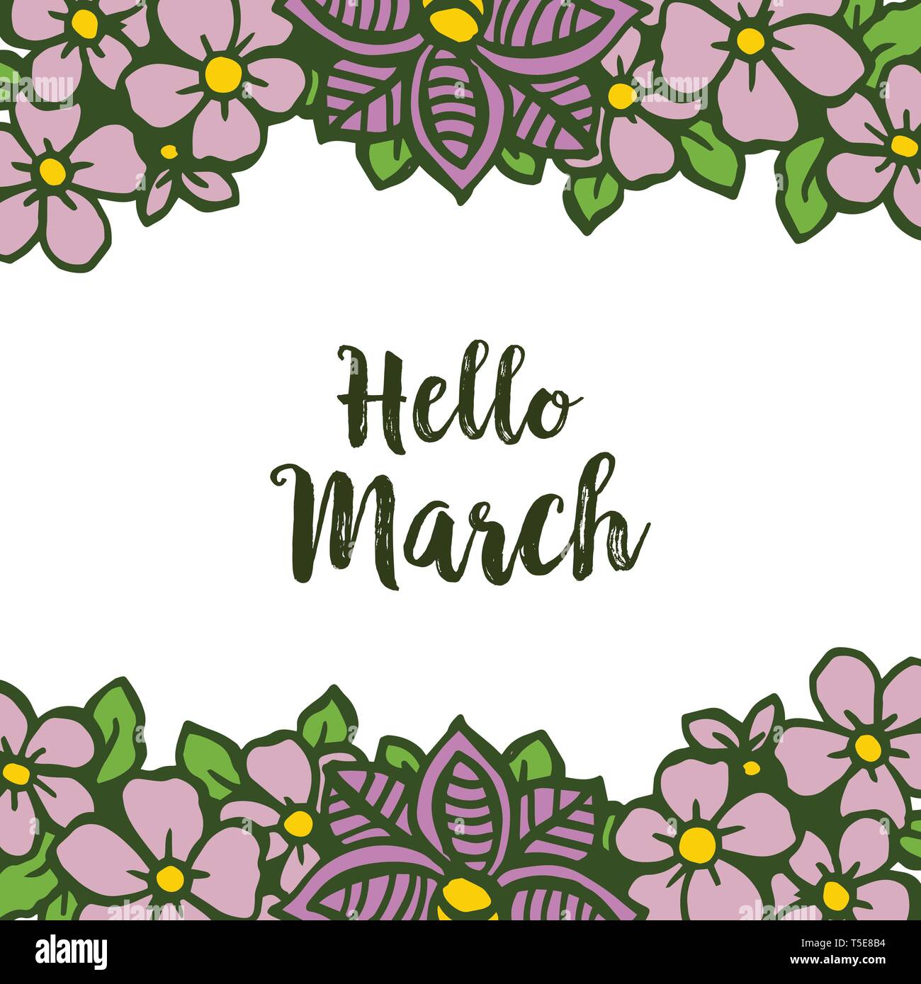 Vector illustration ornate wreath frame for banner hello march hand ...
