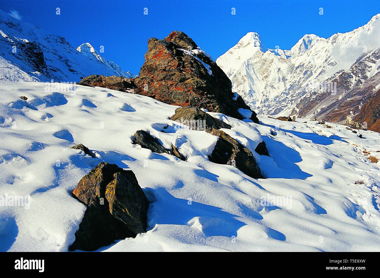 Nandadevi and Nandadevi as seen from Pachhu Glacier, Uttarakhand, India ...