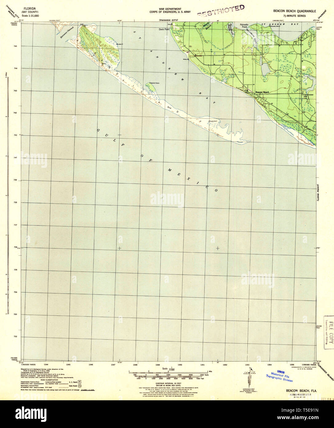 USGS TOPO Map Florida FL Beacon Beach 345122 1943 31680 Restoration ...