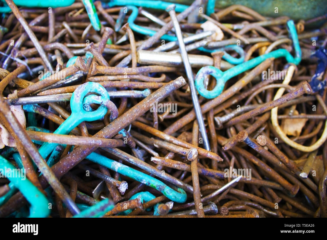 Wooden box with old rusty nails Stock Photo - Alamy
