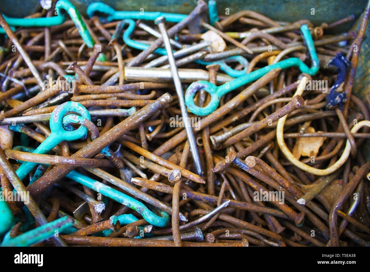 Wooden box with old rusty nails Stock Photo - Alamy