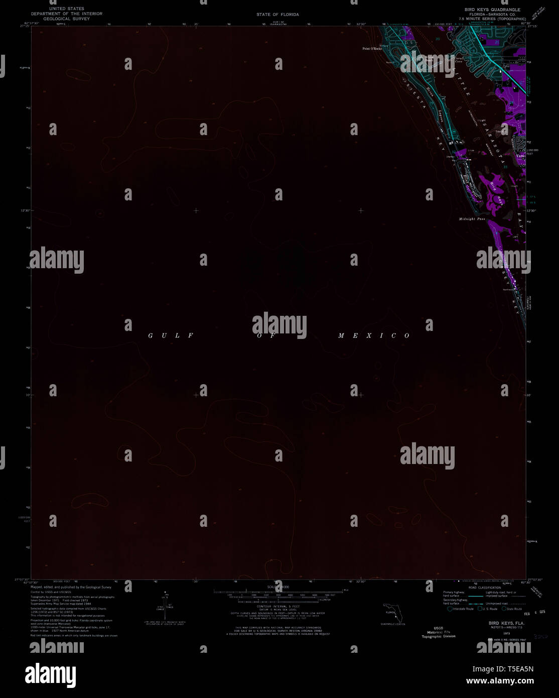 USGS TOPO Map Florida FL Bird Keys 345205 1973 24000 Inverted ...