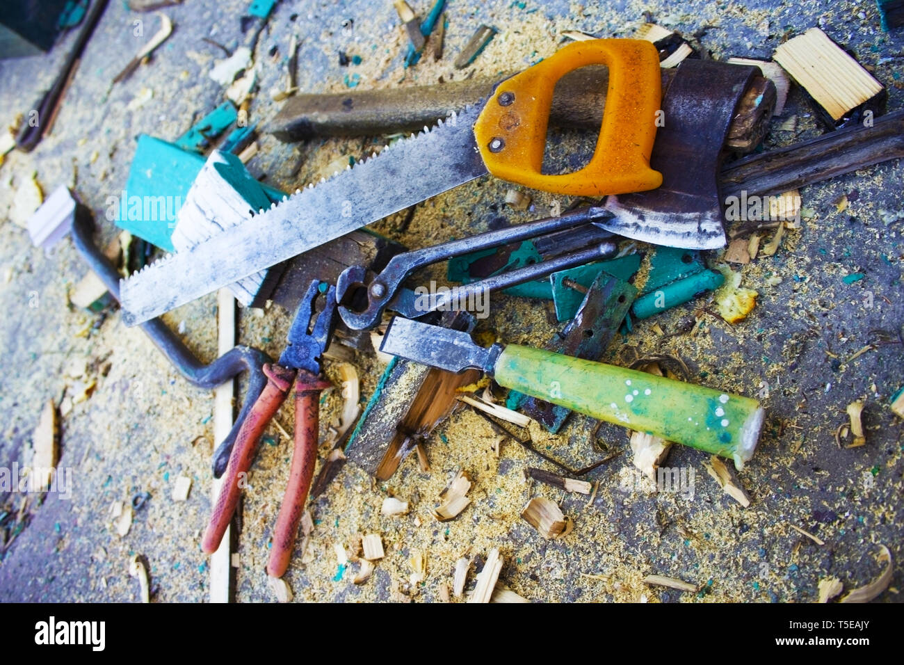Joiner's tools set. Real work background Stock Photo - Alamy