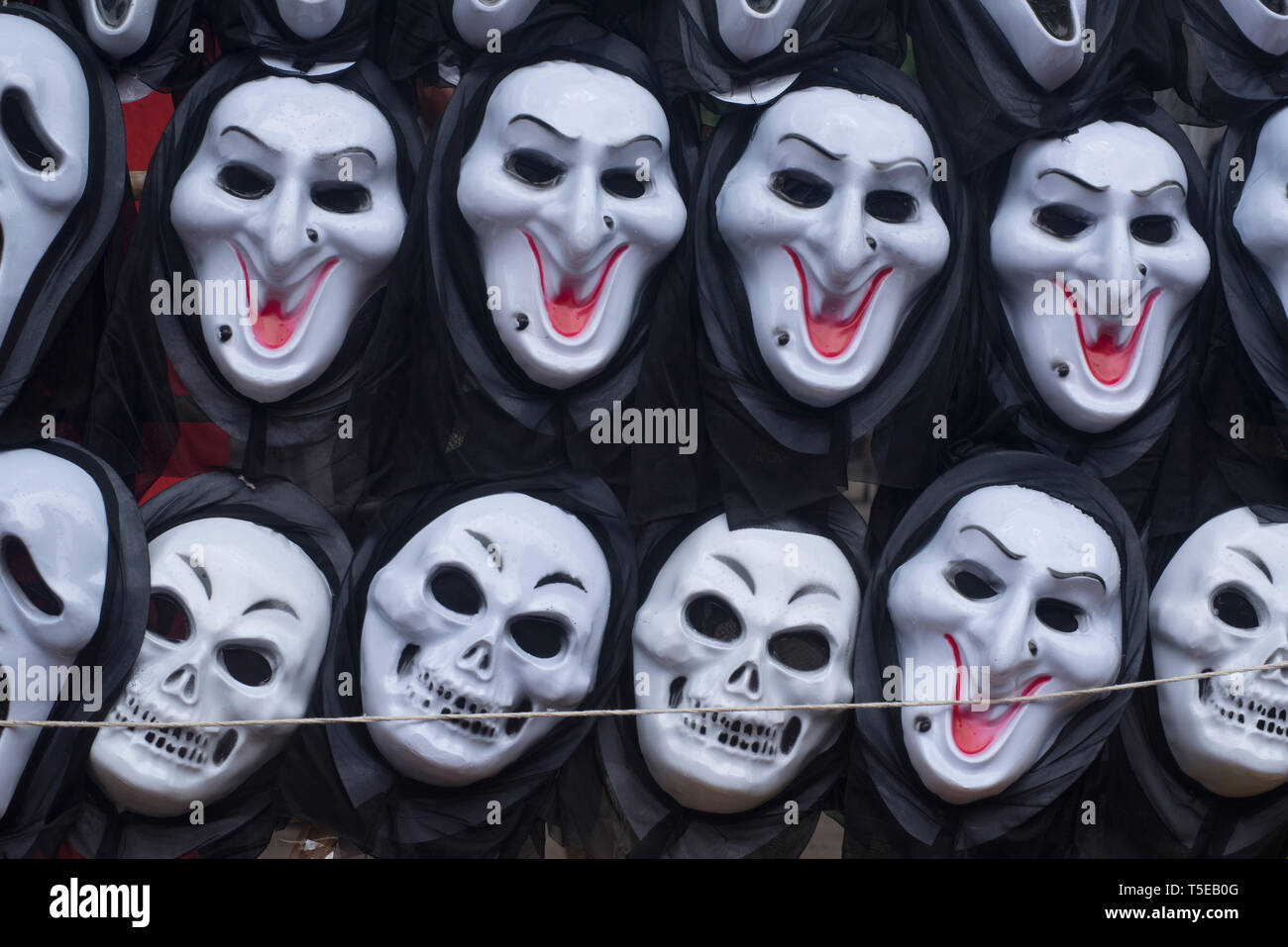 Plastic masks of Ghost and Skull kept for sell, Pune Maharashtra India ...