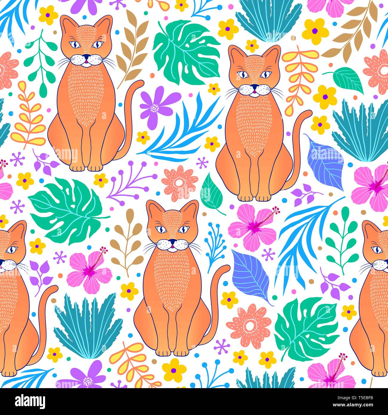 cats and tropical flowers Stock Vector Image & Art - Alamy